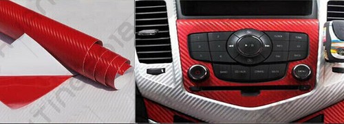 Red Carbon Fiber Vinyl Wrap Sticker Auto Interior Accessorie Console ...