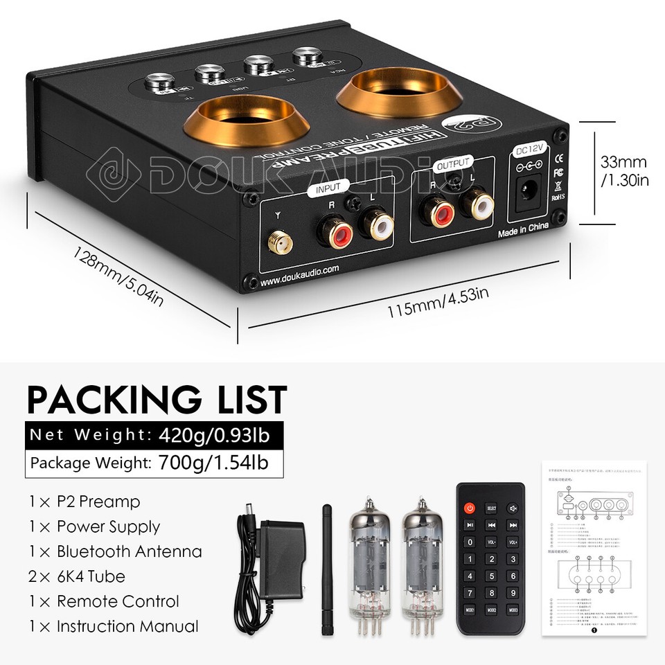 Douk Audio P2 Bluetooth Vacuum Tube Preamp Headphone Amplifier USB ...