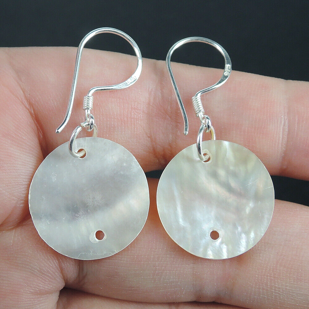 925 Sterling Silver Small Round Shell Earrings Hand Made Jewellery, NSE ...
