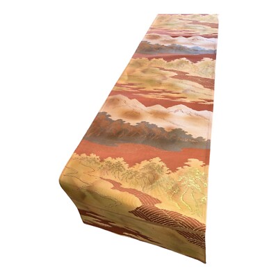 12"x104"Glittering Japanese Kimono Obi Embroidered Table Runner/Brown F ...