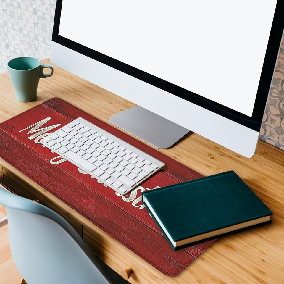 Christmas Mouse Pad Xmas Red Wood Grain Retro Extended Keyboard Mouse ...