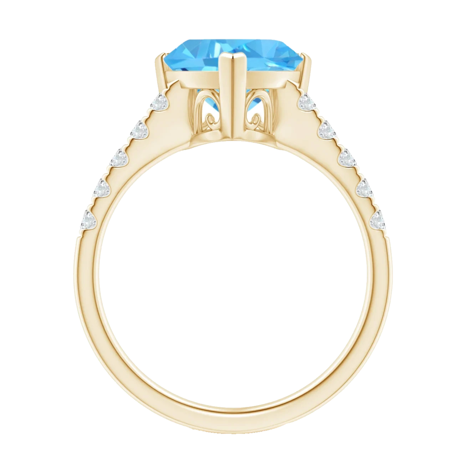 14K Solid Gold Swiss Blue Topaz and Diamonds Cocktail Ring Trillion Cut ...