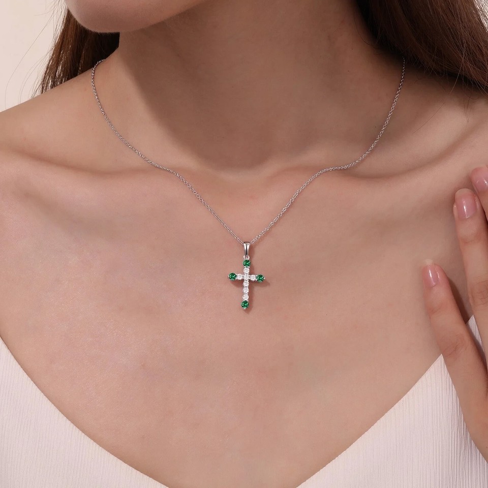 BRAND NEW Lafonn Platinum Plated May Green Birthstone Cross Necklace ...