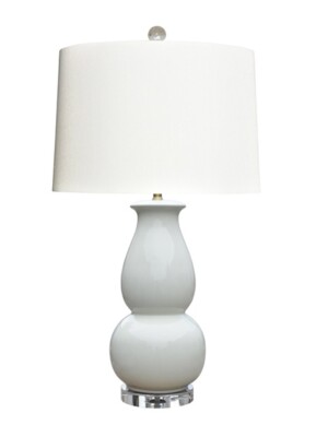 White Porcelain Gourd Lamp w/Crystal Base 32"H 18"W - 3 Way Socket ...