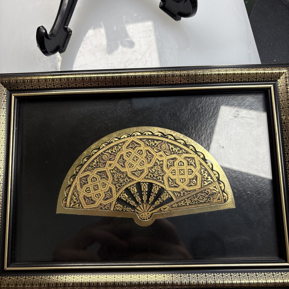VINTAGE Framed Gold Fan, Possibly Metal Beautifully Framed Estate Item ...