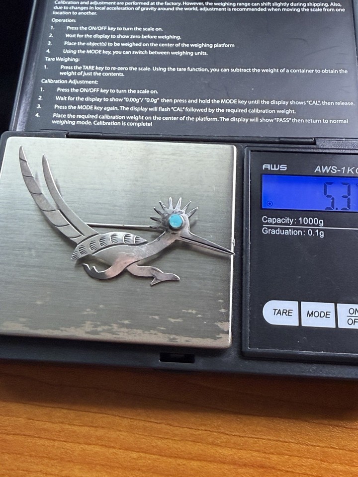 Vintage Native American Navajo Sterling Silver & Turquoise Road Runner ...