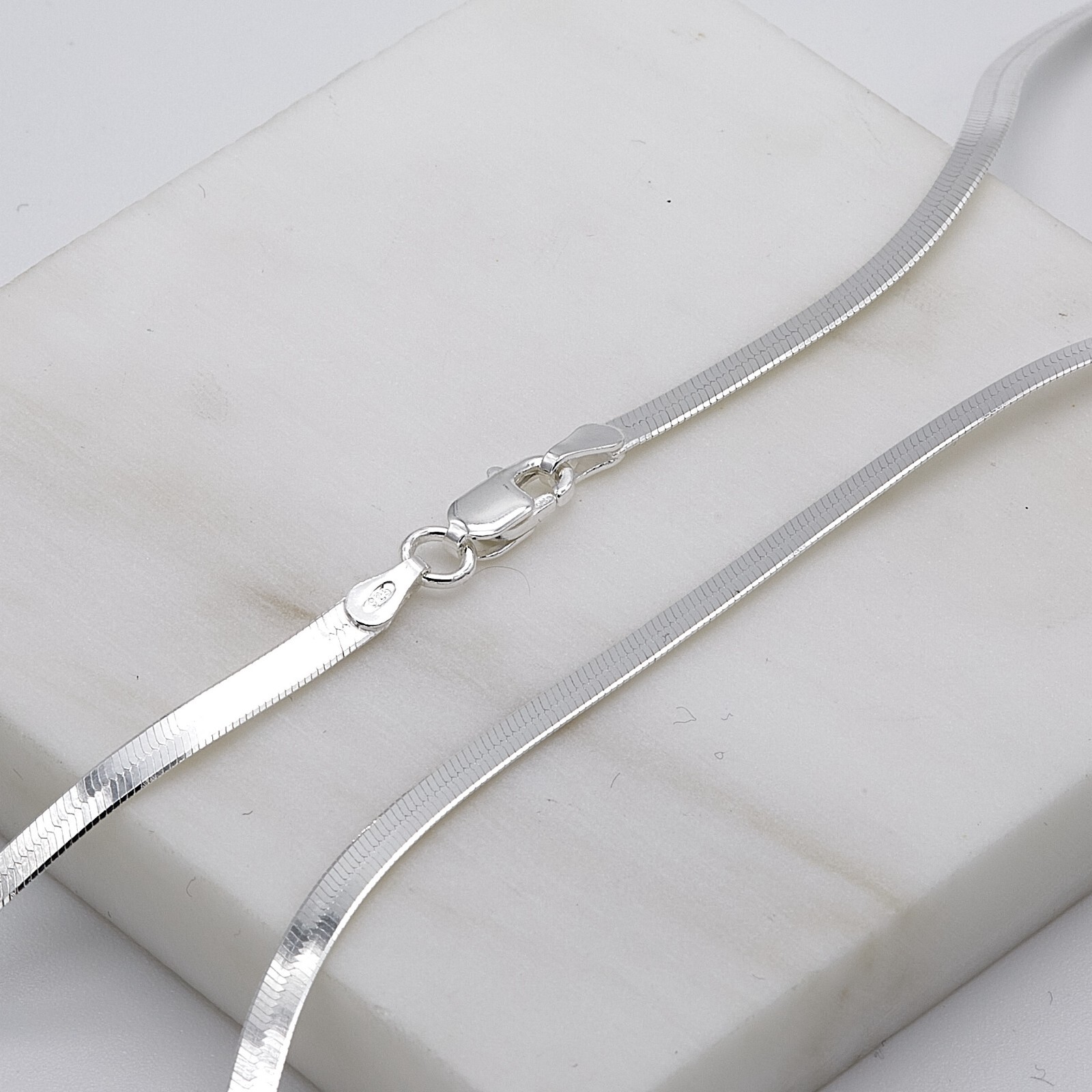 925 Sterling Silver Women 3mm Flat Snake Chain Necklace 16