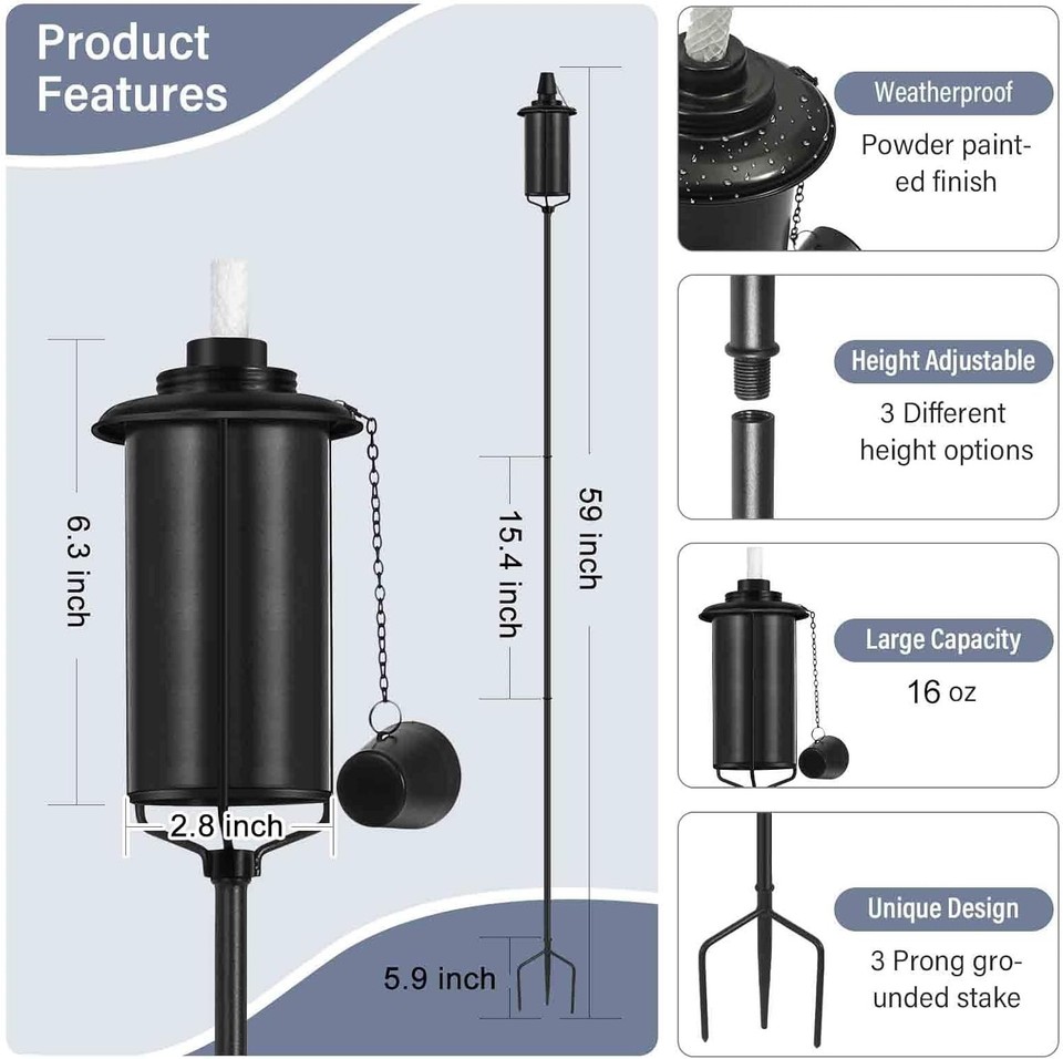 ZSZMFH 4 Pack Metal Torch for Outside, 16oz Outdoor Metal Torch Garden ...