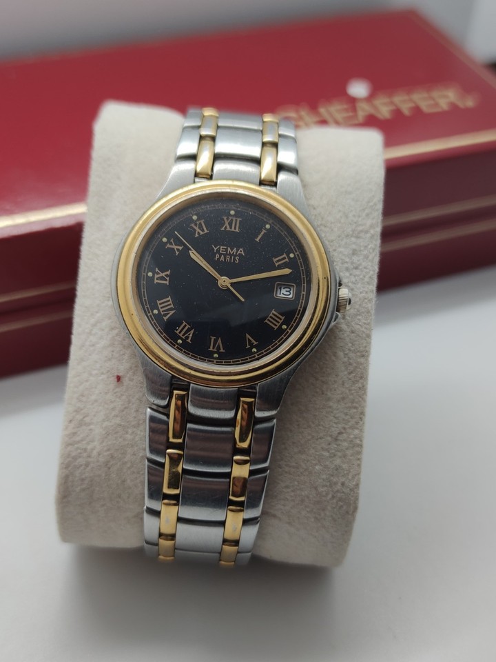 Vintage Watch Yema Paris Black Dial Chiffre Roman Quartz Rare | eBay