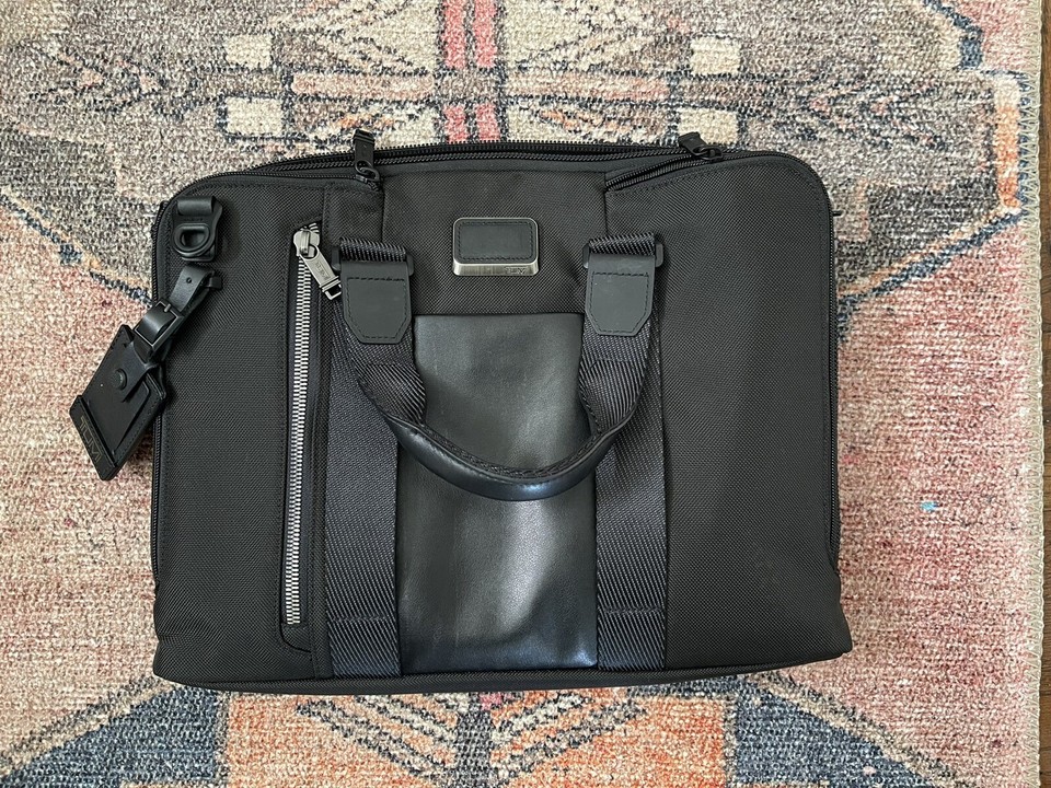 Tumi Alpha Bravo Aviano Slim Brief Leather Bag Black - Barely Used | eBay