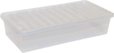 43 Litre Clear Plastic Storage Box with Lid Long Under Bed Stackable ...