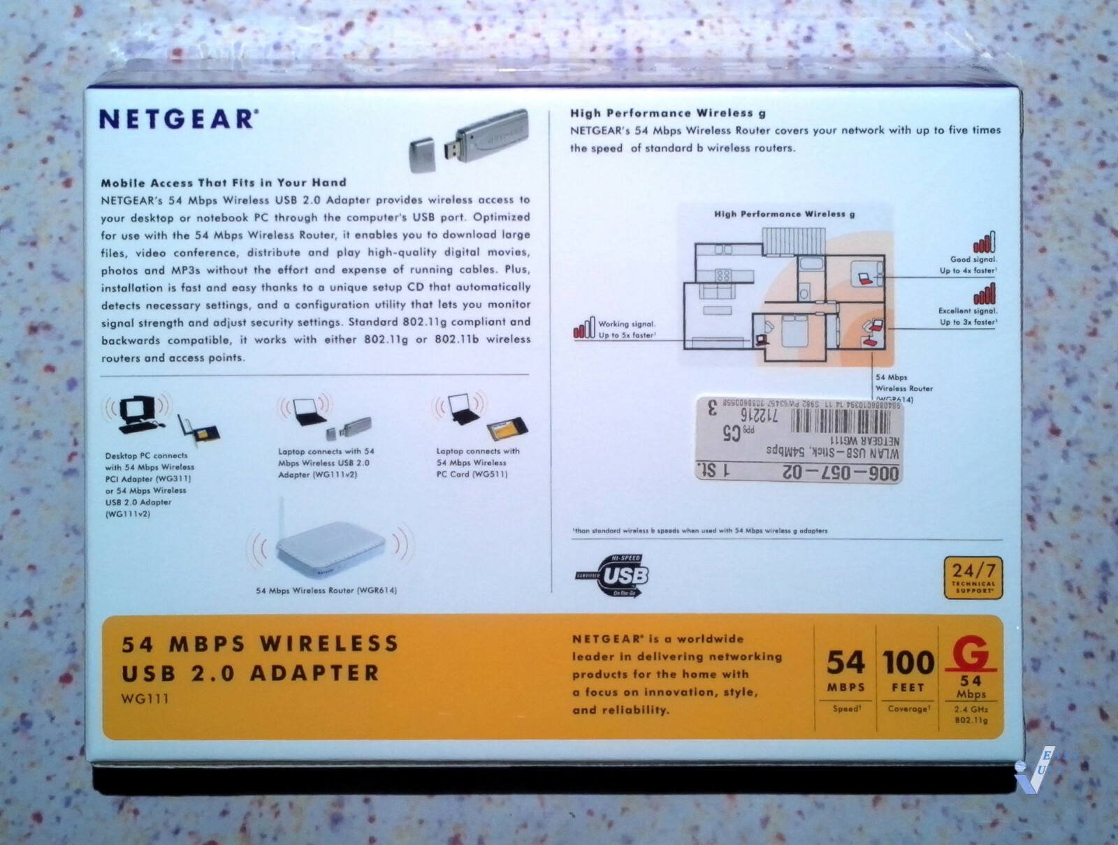 Netgear WLAN USB-Stick 54 Mbps 2.4 Ghz 802.11b/g USB 2.0 + 1.1 WPA-PSK ...