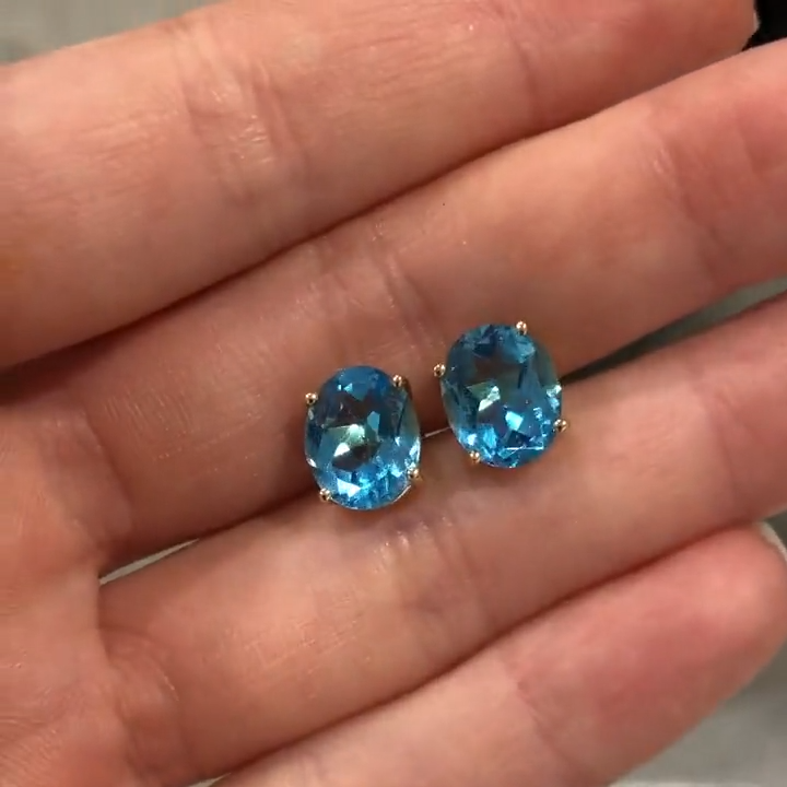 3 CT Oval Solitaire Lab Created Blue Topaz Stud Earrings 14k Yellow ...