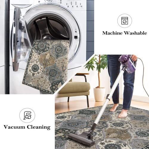 Moroccan Trellis Round Area Rugs - Washable Small Round Rug 3ft Non ...