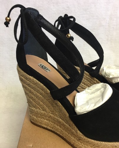 UGG Reagan Peep Toe Strappy Suede Jute Platform Espadrille Wedge ...