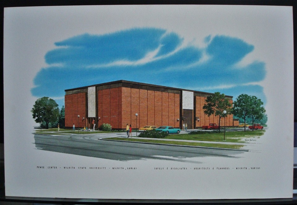 Orig. DORAN BARHAM Power Center WSU Kansas Watercolor Architectural ...
