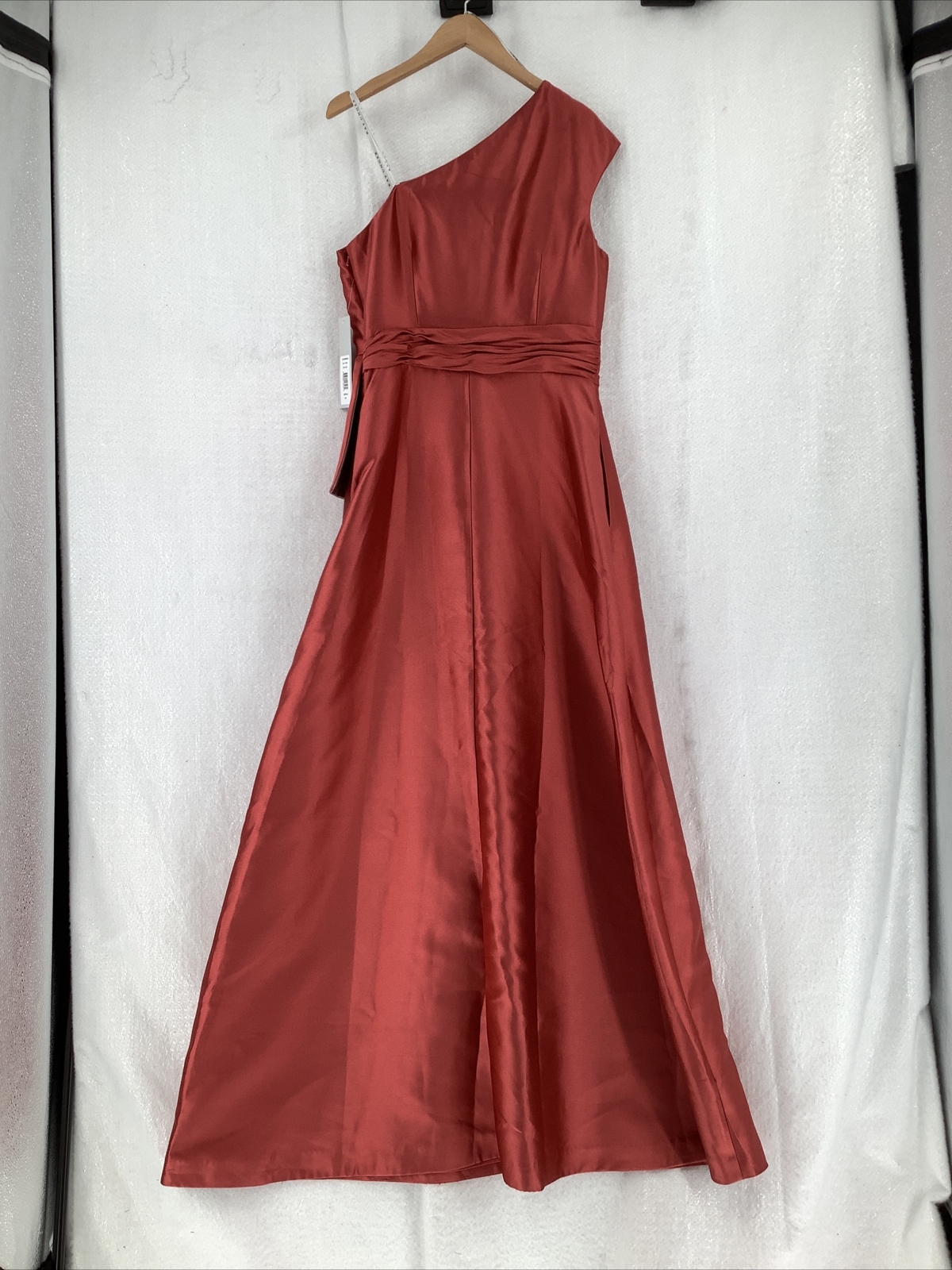Kay Unger Persimmon Coral Stretch Crepe Pleated Draped Sash Gown Dress ...