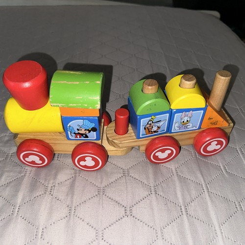 Mickey Mouse Wood Blocks Stacking Train Set Pluto Goofy Minnie Daisy ...
