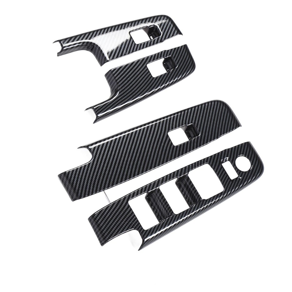 ༝4Pcs Car Window Control Switch Panel Cover Carbon Fiber Color Power ...