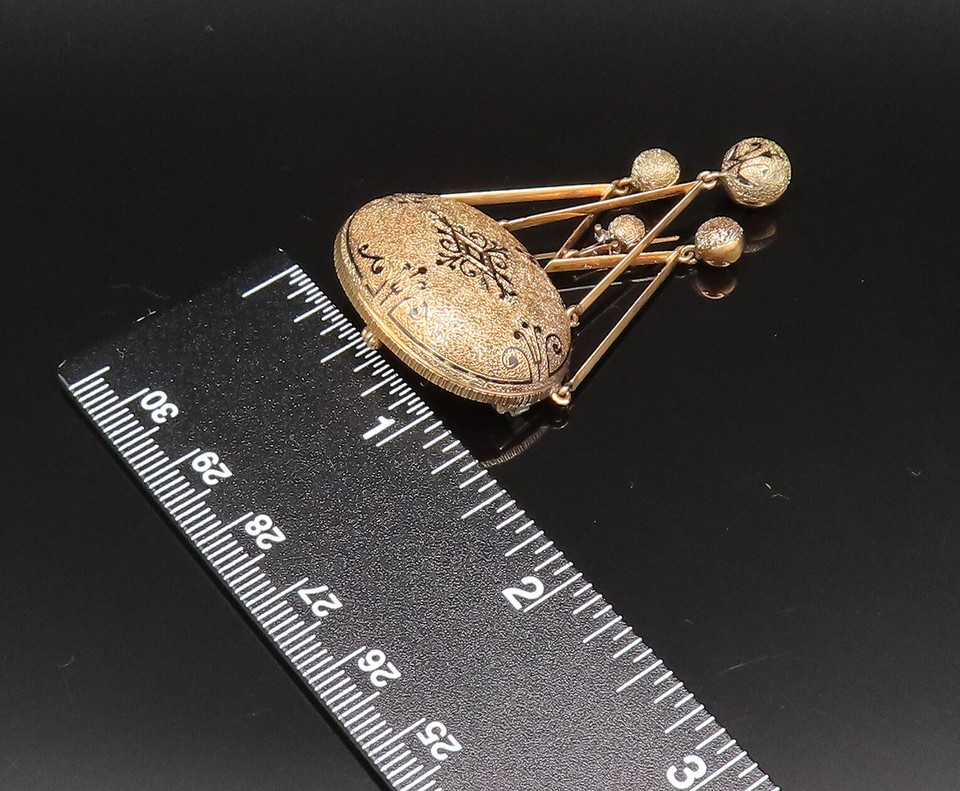 14K GOLD Vintage Antique Victorian Brushed Sphere Tassel Brooch Pin ...