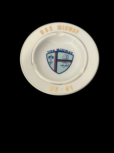 RARE USS Midway CV-41 Ceramic Ashtray Aircraft Carrier Crest Vintage ...