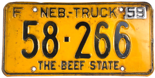 Vintage Nebraska 1959 Farm License Plate 58-266 Man Cave Garage Nance ...