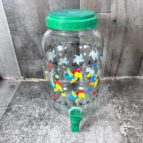 VTG Sun Tea Glass Jar Pitcher Pinwheels 1 Gallon W/Lid and Spout Fun ...