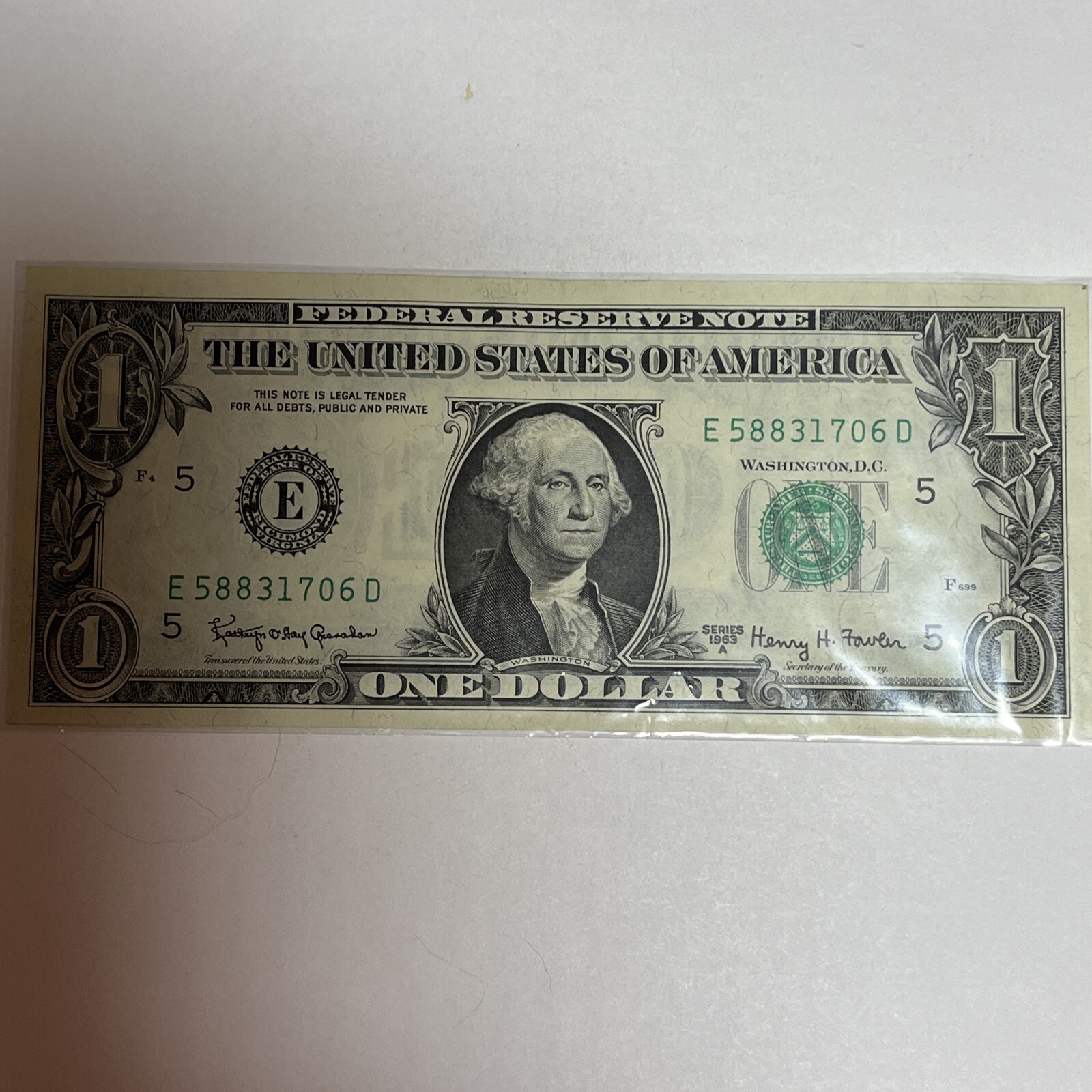 1963 E One Dollar Federal Reserve Note Henry H. Fowler Series | eBay