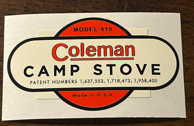 Coleman Decal For Style 419 Stove Vinyl Easy To Install WW2 Era One ...