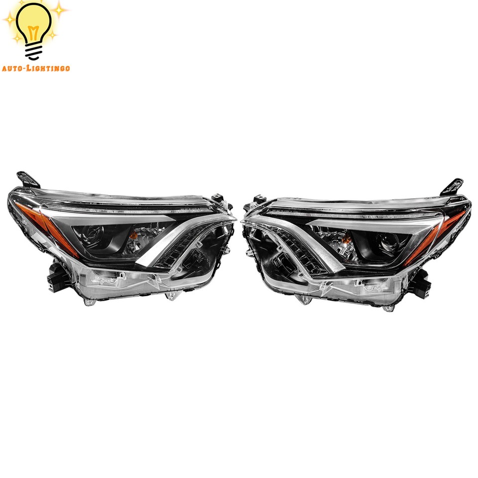 Pair Headlights Assembly w/LED DRL For Toyota RAV4 2016 2017-2018 Black ...