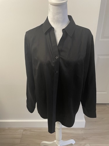 Chico's No-Iron Sateen Caroline V-Neck Button-Down Shirt Black Sz. L -2 ...