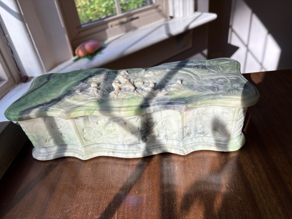 Vintage Genuine Incolay Stone Art Nouveau Style Green Hand Crafted ...