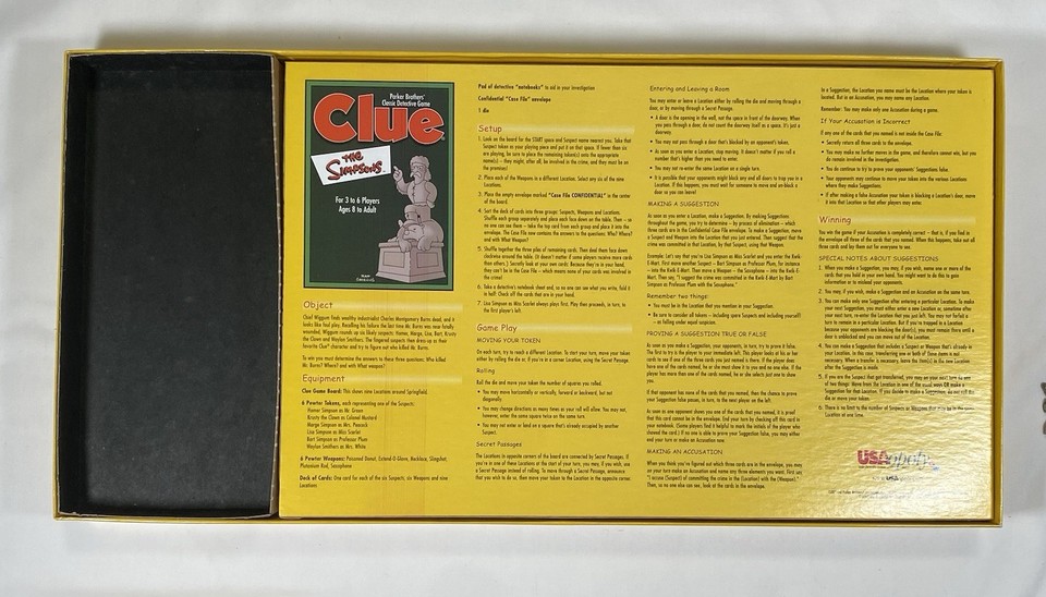 The Simpsons Clue Board Game Parker Brothers COMPLETE Crossover Edition ...