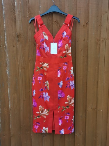 Ted Baker Red Floral Dress Size 1 UK 8 RRP £179 Evening Party Occasion ...