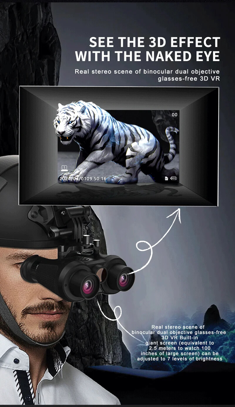 3D VR Night Vision Binocular Helmet Mounted 6X Digital IR Night Vision ...