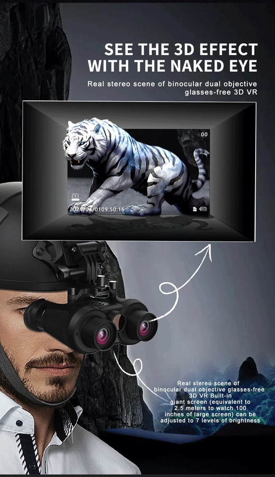 3D VR Night Vision Binocular Helmet Mounted 6X Digital IR Night Vision ...