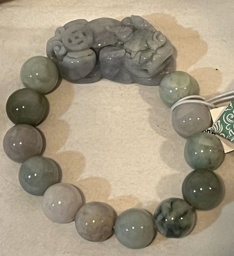 NWT SJ PEARL Bold Beaded Chunky Jade Dragon Bracelet 7" Wrist or ...