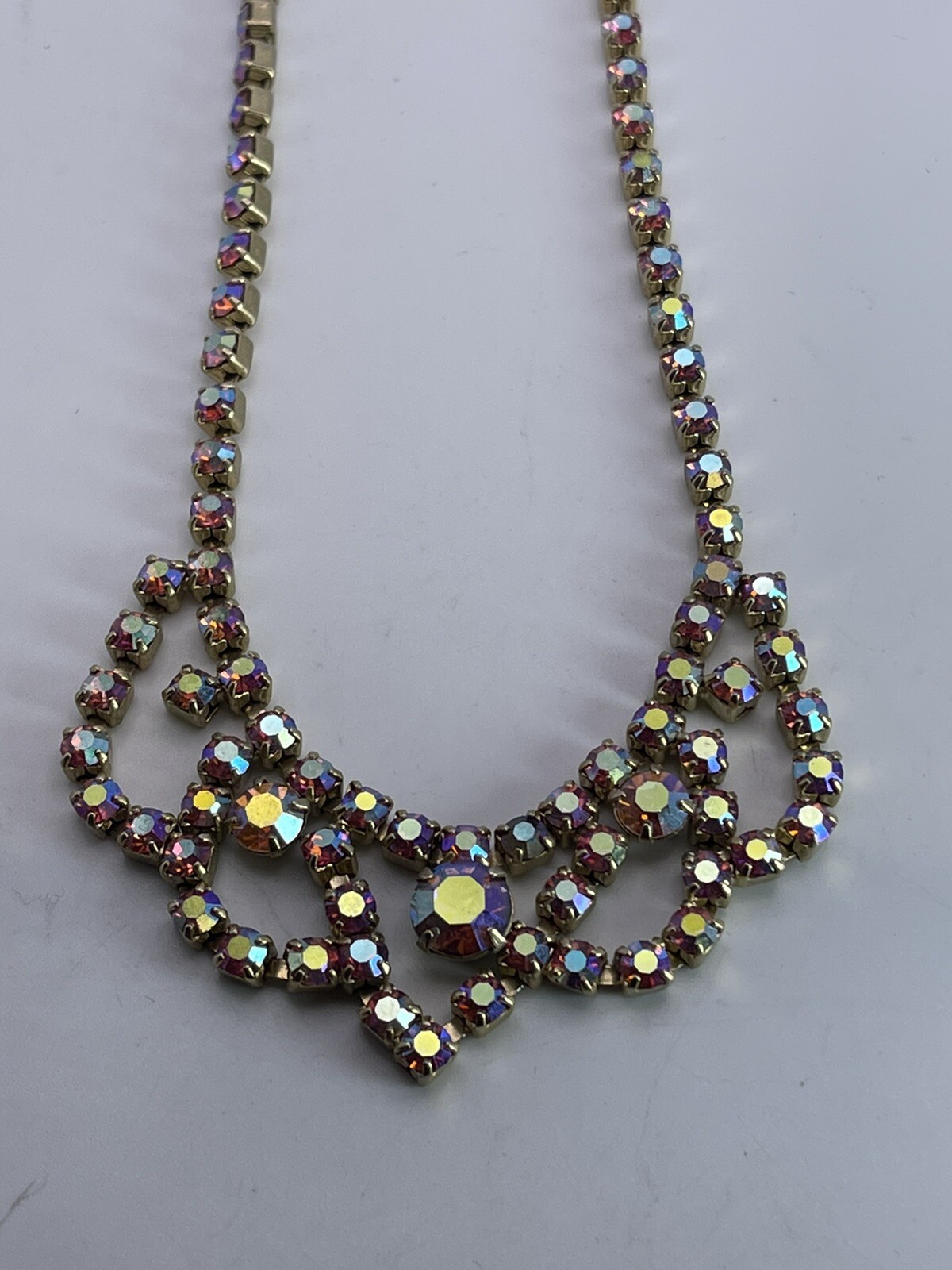 Vintage Gold Tone Iridescent Pink Rhinestone Formal C… - Gem