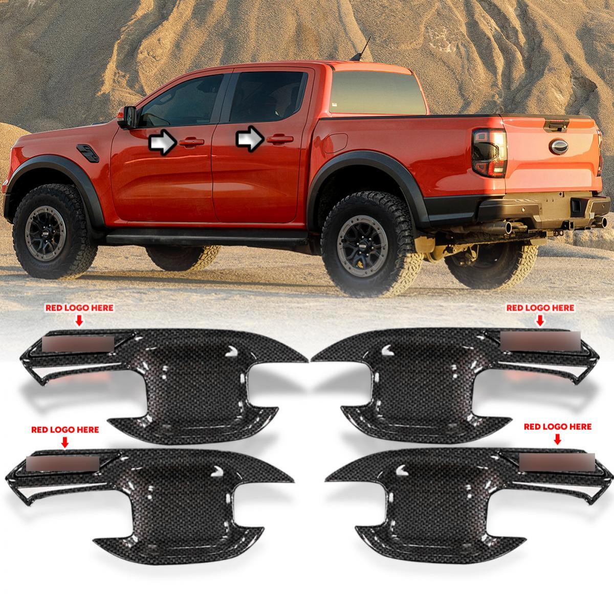 Ensemble poignée de porte bol logo rouge housse carbone pour Ford ...