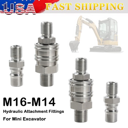 Hydraulic Attachment Fittings Quick Connect Adapters M16-M14 For Mini ...