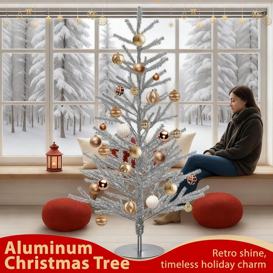 48 Inch Tinsel Christmas Tree, Silver Christmas Tree, Mid Century ...