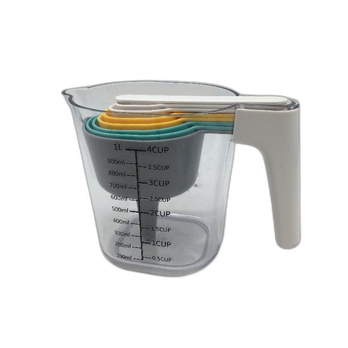 NEW Pack Of 9 Easy Read Measuring Cup Set Minimal Storage Space Nested ...