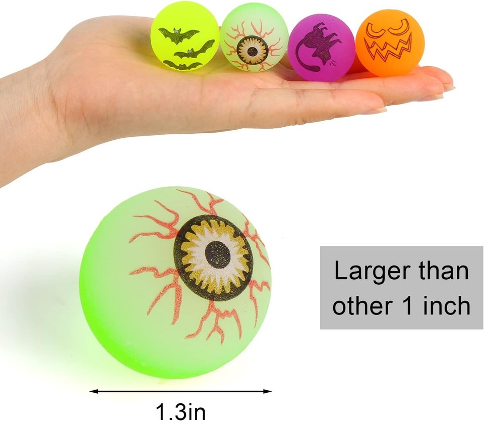 FINGOOO 24Pcs Halloween Bouncy Balls, Glow in The Dark Bouncing Ball ...