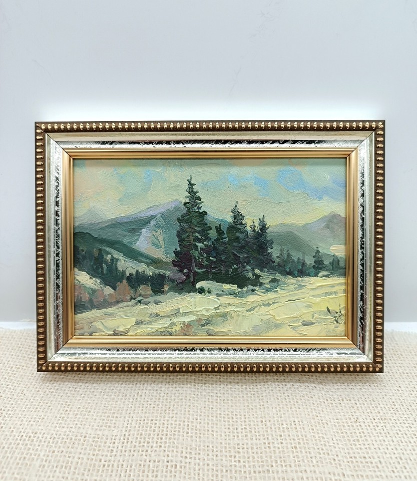 original oil painting framed landscape art rural landscape winter ...