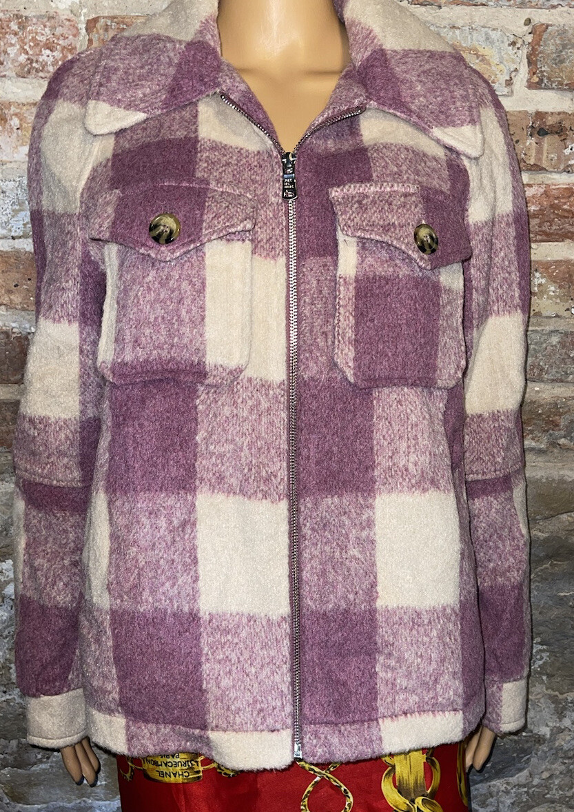 Womens AVEC LES FILLES Lavender & Cream Plaid Lumberjack Shacket Jacket ...
