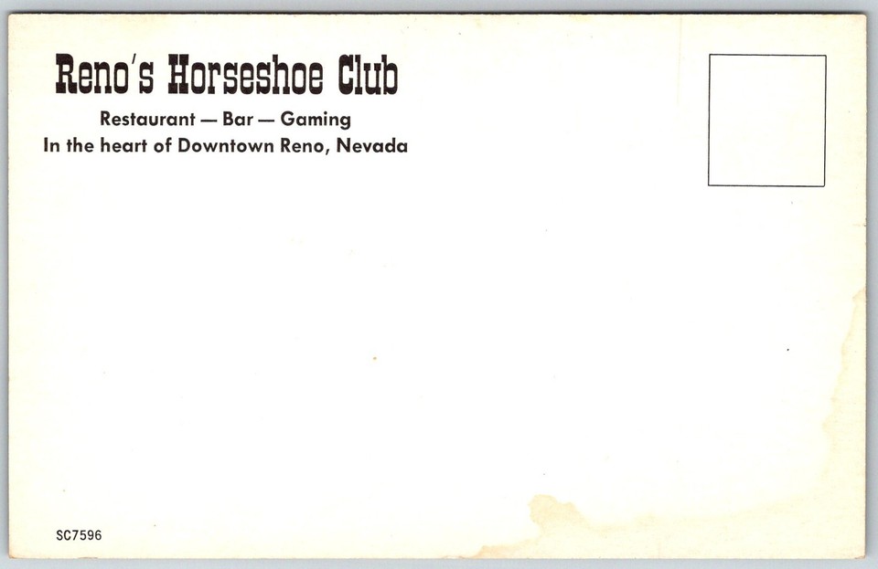 Reno Nevada 1950s Postcard Reno's Horseshoe Club Casino | eBay