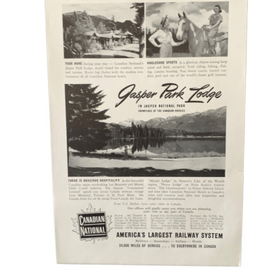 Vintage 1941 Canadian National Railway Jasper Park Lodge Ad ...