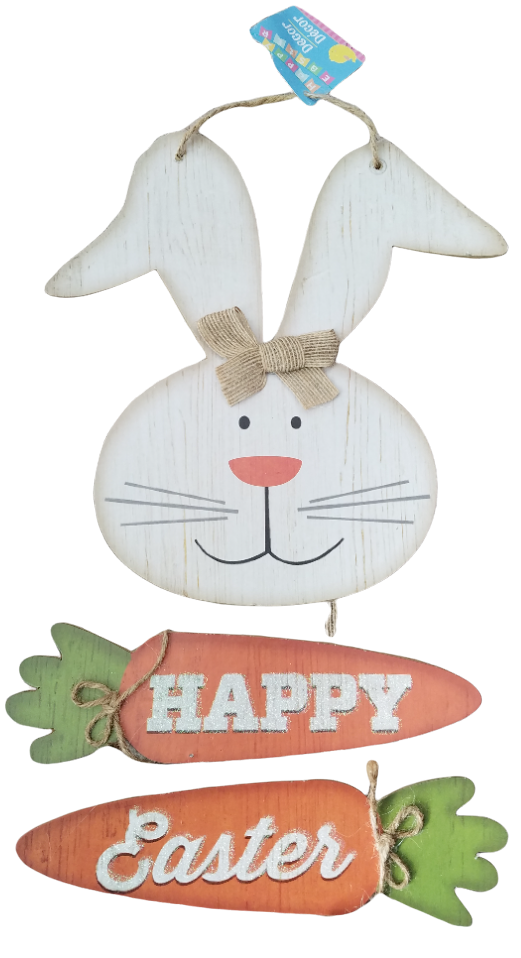 Easter Hanging Wall Sign Rabbit Decor Bunny Door Carrot Happy Easter 14 ...