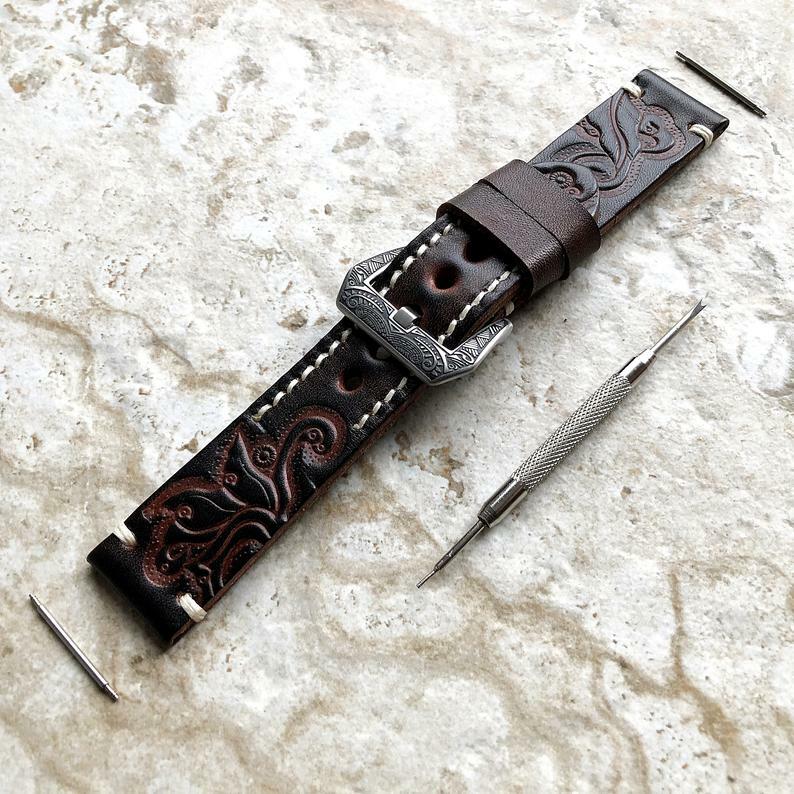 Dark Brown Embossed Leather Band for Garmin D2 Air X15 and First ...