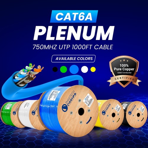Cat6A Plenum 1000ft Cable Pure Copper UTP 10G 23AWG Ethernet Network ...